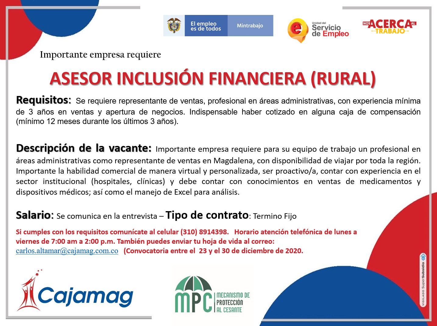 Convocatoria MPC - Asesor Inclusión Financiera (Rural) - Cajamag