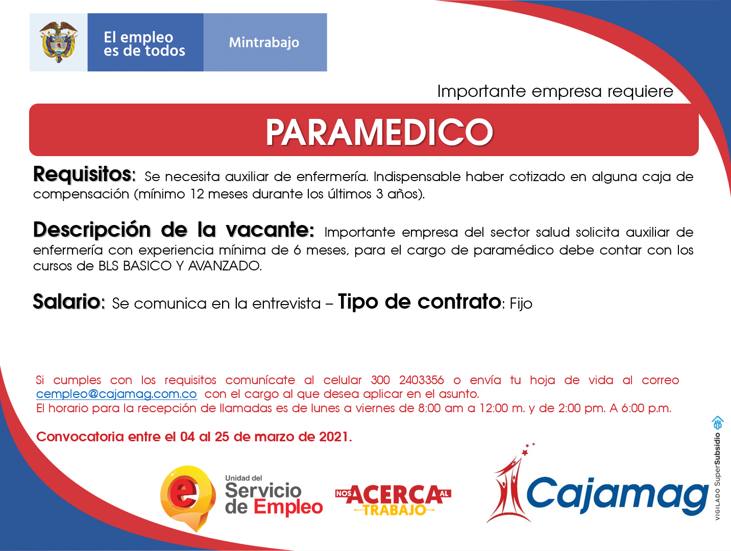 Convocatoria Centro de Empleo de Cajamag - Paramédico - Cajamag Convocatoria Centro de Empleo de Cajamag - Paramédico - Cajamag