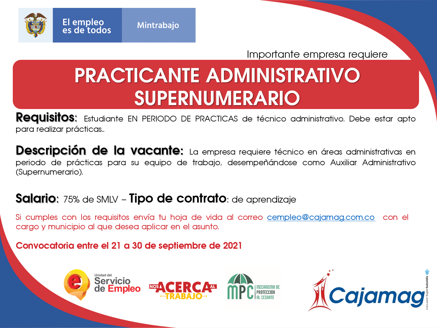 CONVOCATORIA CENTRO DE EMPLEO - PRACTICANTE ADMINISTRATIVO ...