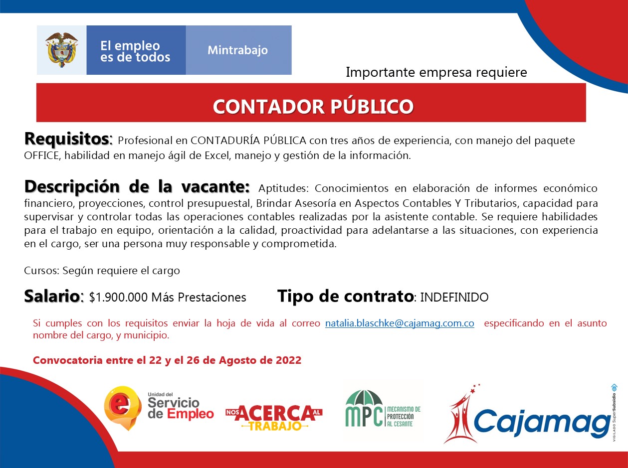 CONVOCATORIA CENTRO DE EMPLEO - CONTADOR PÚBLICO - Cajamag