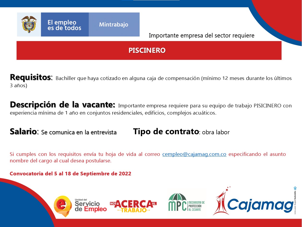 CONVOCATORIA CENTRO DE EMPLEO - PISCINERO - Cajamag CONVOCATORIA CENTRO DE EMPLEO - PISCINERO - Cajamag
