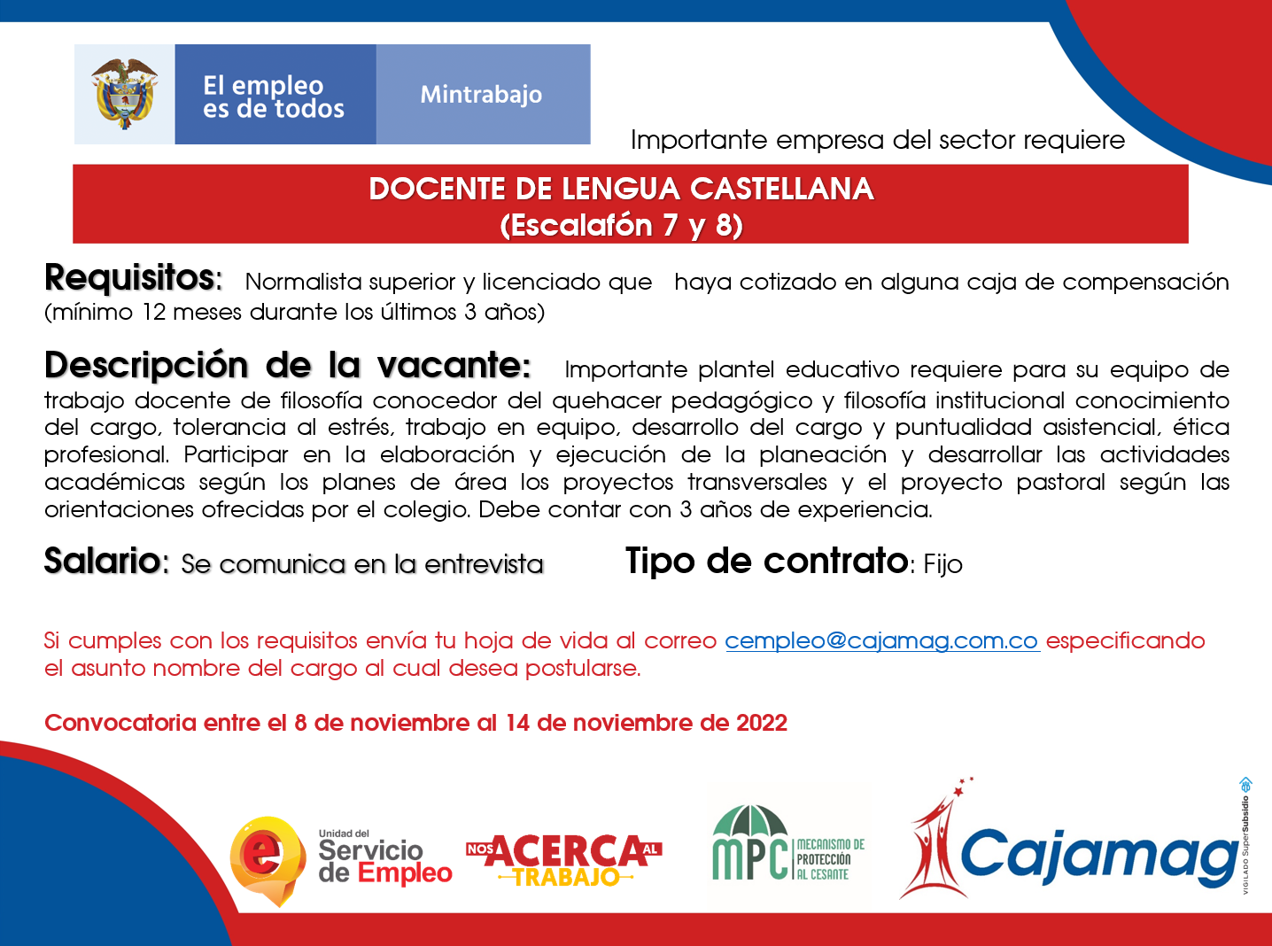 CONVOCATORIA CENTRO DE EMPLEO - DOCENTE DE MATEMATICAS - Cajamag CONVOCATORIA CENTRO DE EMPLEO - DOCENTE DE MATEMATICAS - Cajamag