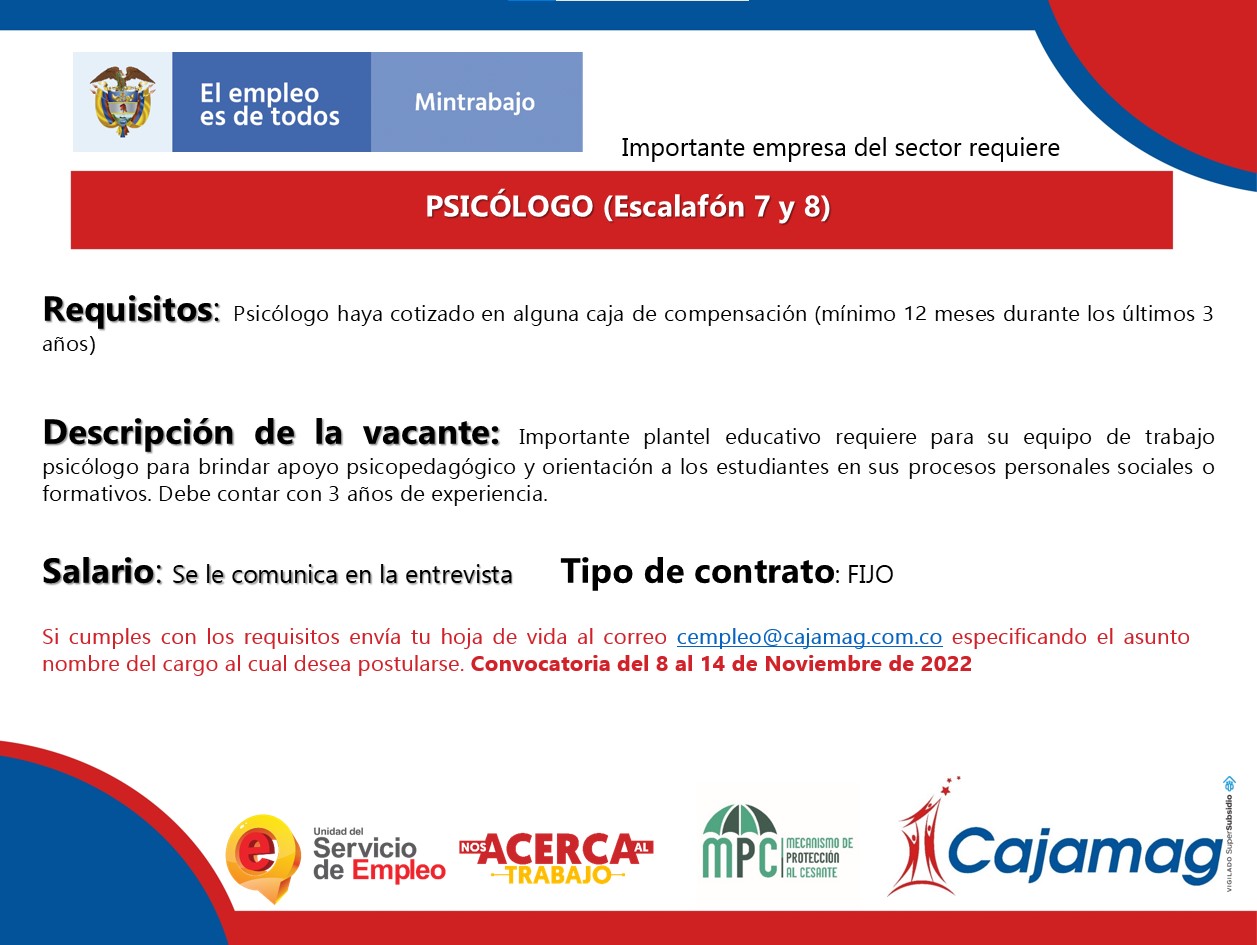 CONVOCATORIA CENTRO DE EMPLEO - PSICÓLOGO - Cajamag CONVOCATORIA CENTRO DE EMPLEO - PSICÓLOGO - Cajamag